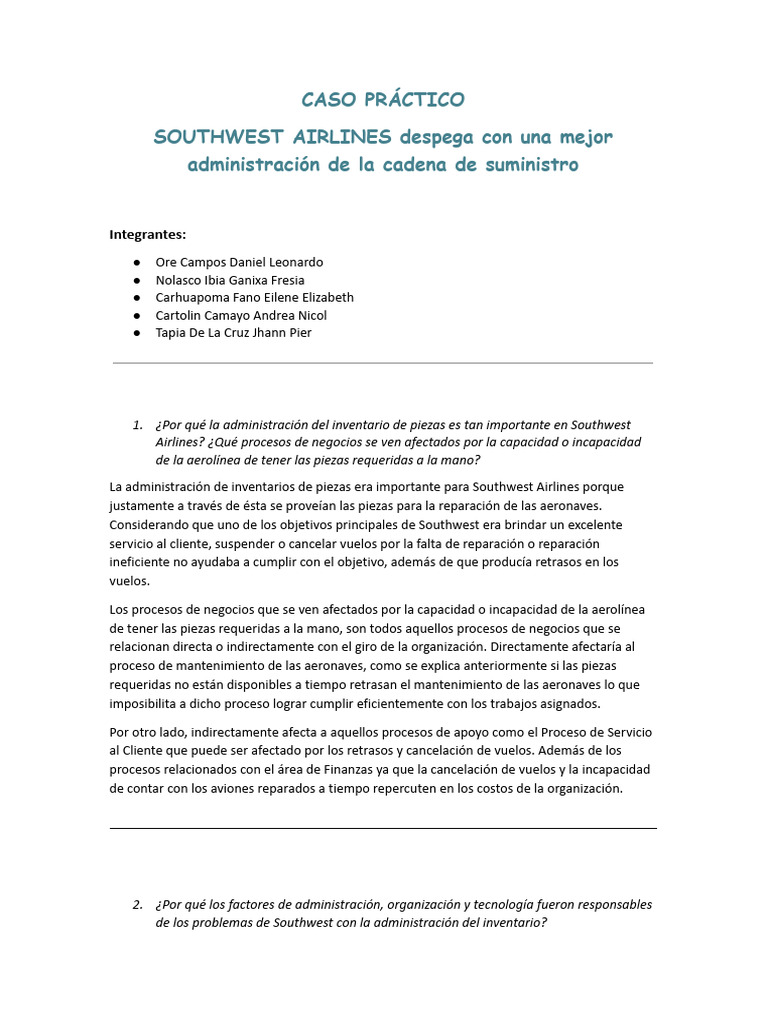 Caso Práctico Southwest Airlines | PDF | Aerolíneas suroeste | Software