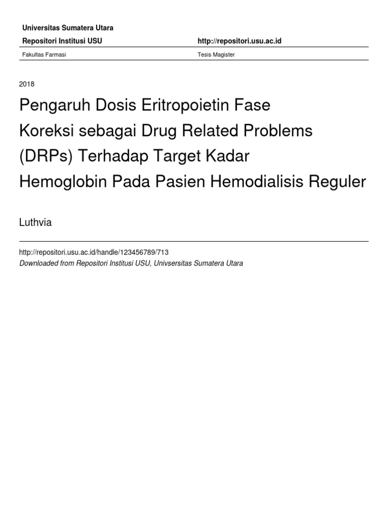 Pengaruh Dosis Eritropoietin Fase Koreksi Sebagai Drug Related Problems (DRPS) Terhadap Target ...