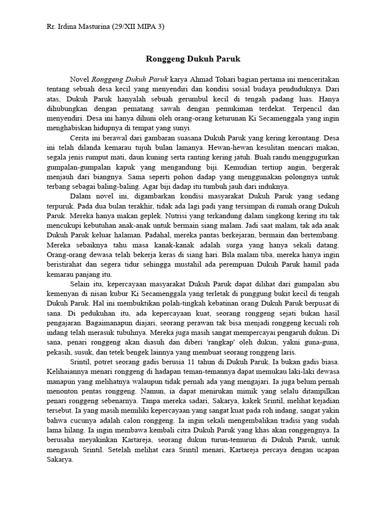 Srintil dan Tradisi Ronggeng Dukuh Paruk | PDF | Seni | Agama ...