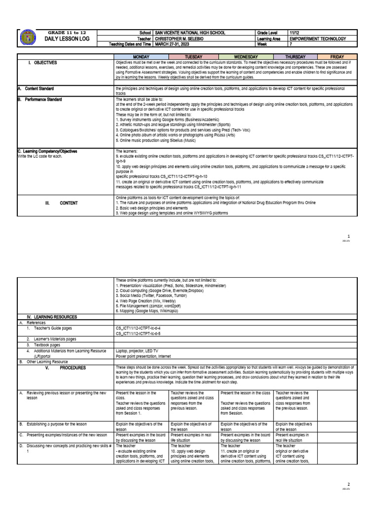 DLL Empowerment Tech Week 7 and 8 | PDF | Educational Technology | Learning