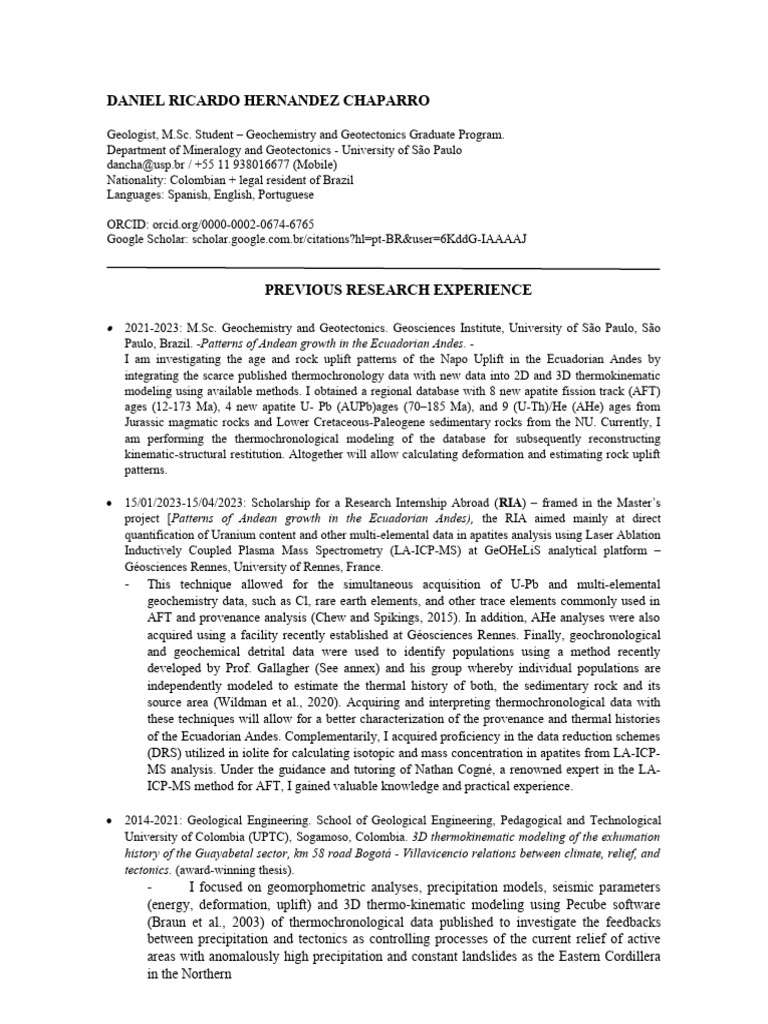 Previous Research Experience | Download Free PDF | Geology | Earth Sciences