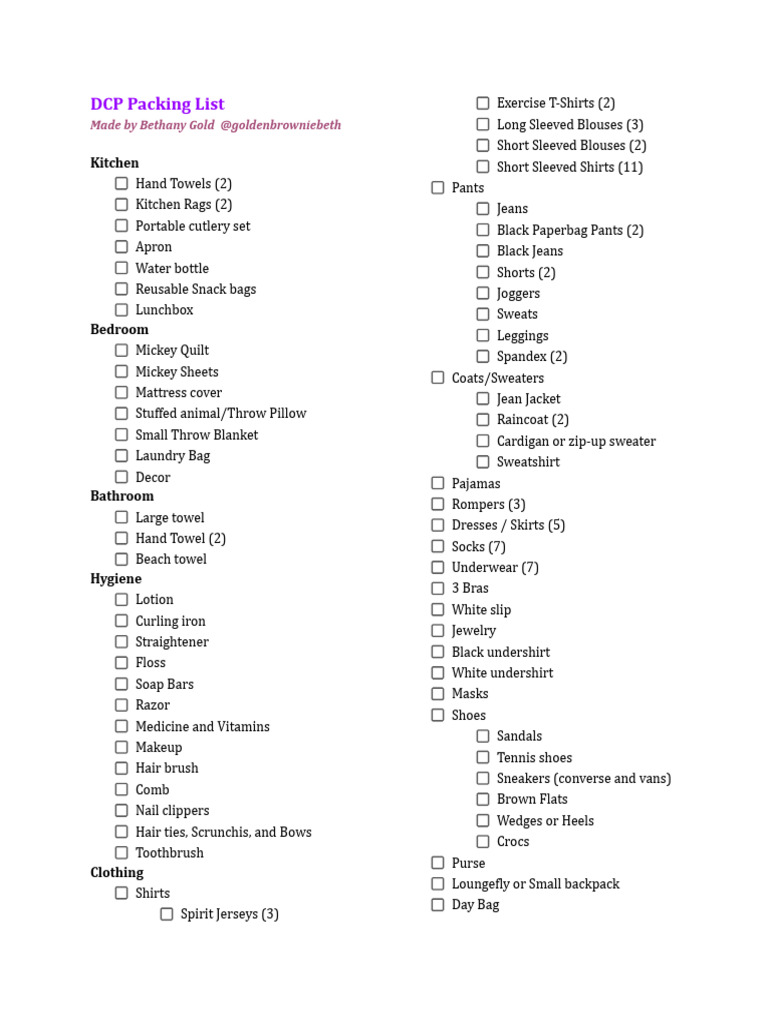 DCP Packing List 1 2 | PDF | Sweater | Clothing