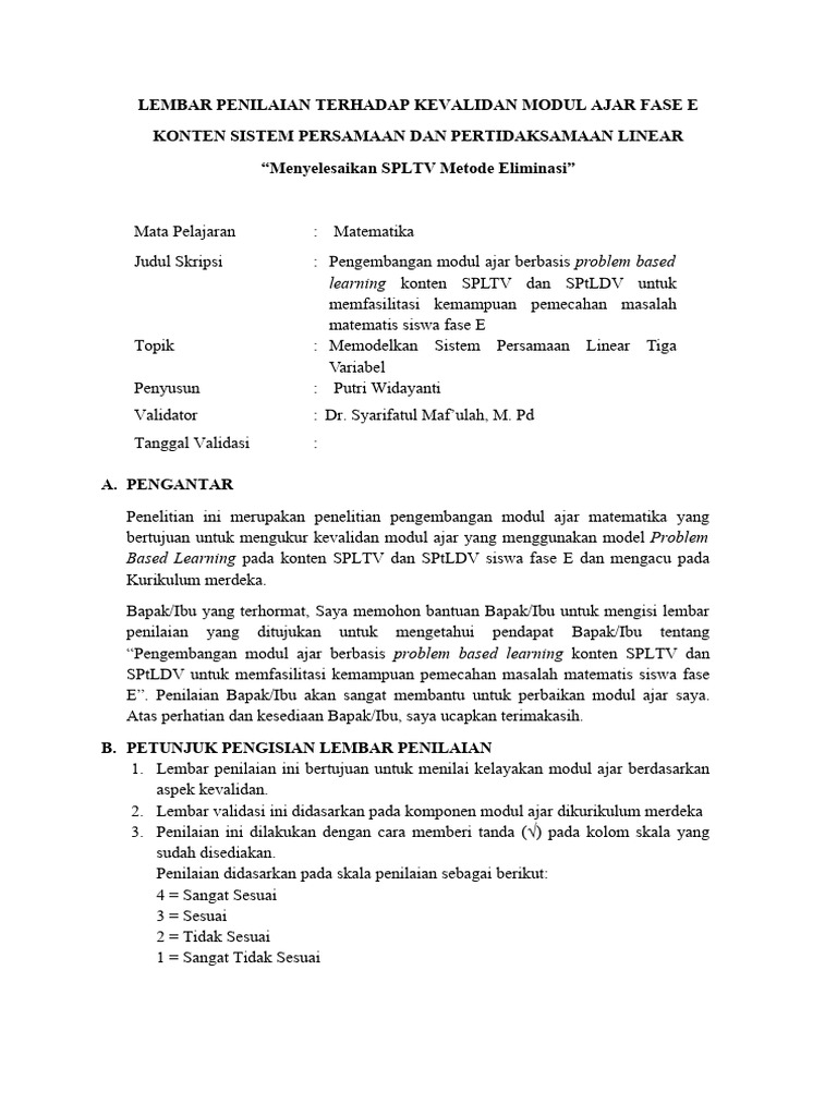 Instrumen Validitas Modul Ajar | PDF