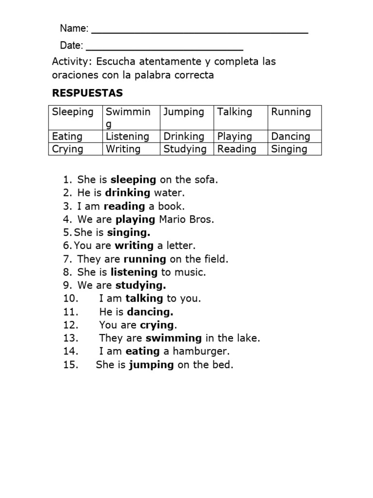Spanish Listening Activity Worksheet | PDF