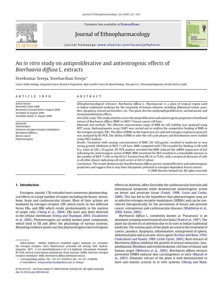 An in Vitro Study On Antiproliferative and Antiestrogenic Effects of | PDF | Estrogen | Agarose ...