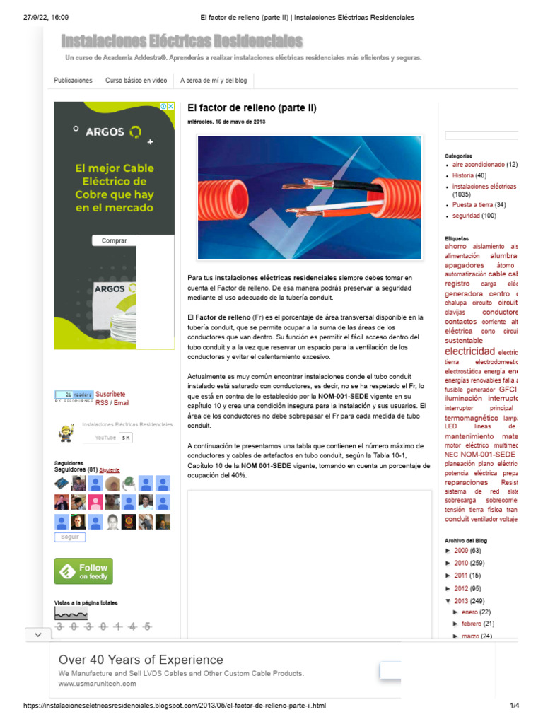 El Factor de Relleno (Parte II) - Instalaciones Eléctricas Residenciales | PDF | Ingenieria ...