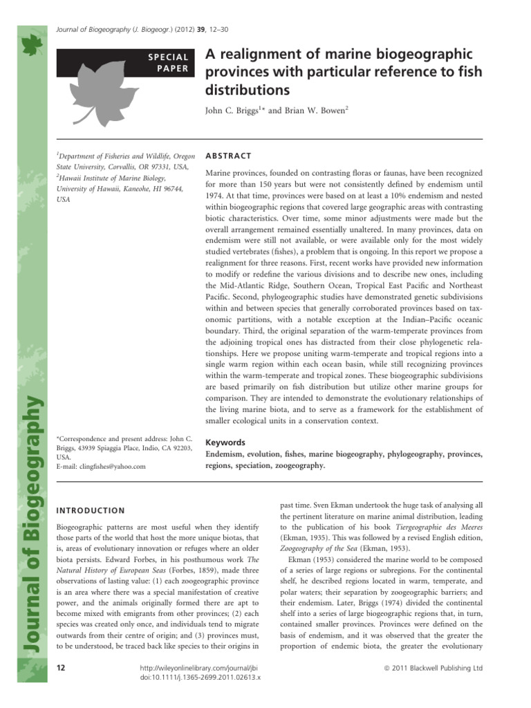 Briggs y Bowen. 2012. A Realignment of Marine Biogeographic Provinces With Particular Reference ...