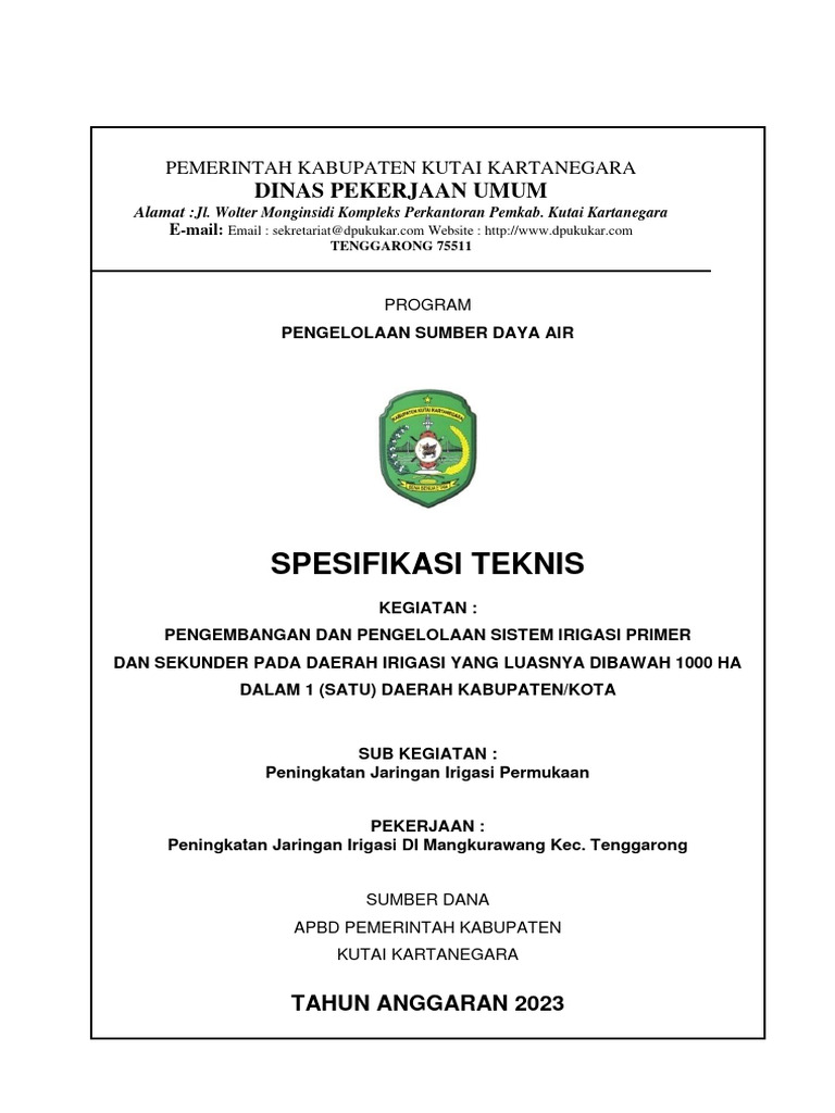 Spek Teknis PPK (KAK) FISIK DI. Mangkurawang | PDF