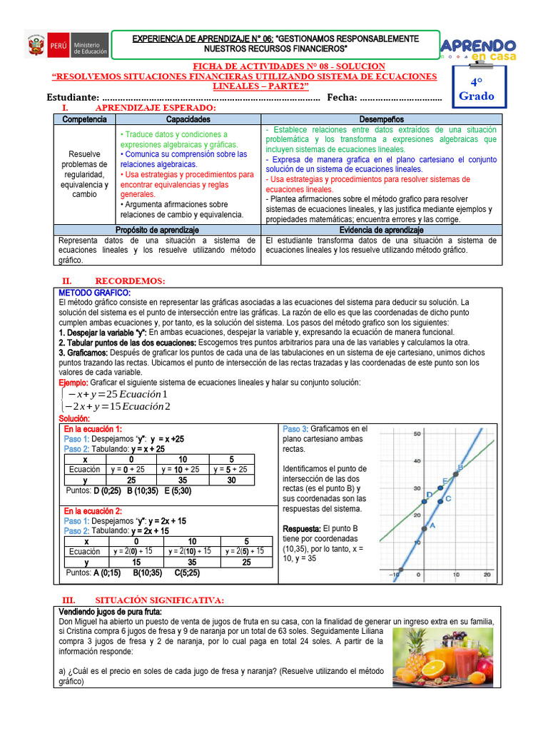 Solucion Ficha 8 - 4to - Exp 6 | PDF | Ecuaciones | Sistema de ecuaciones lineales