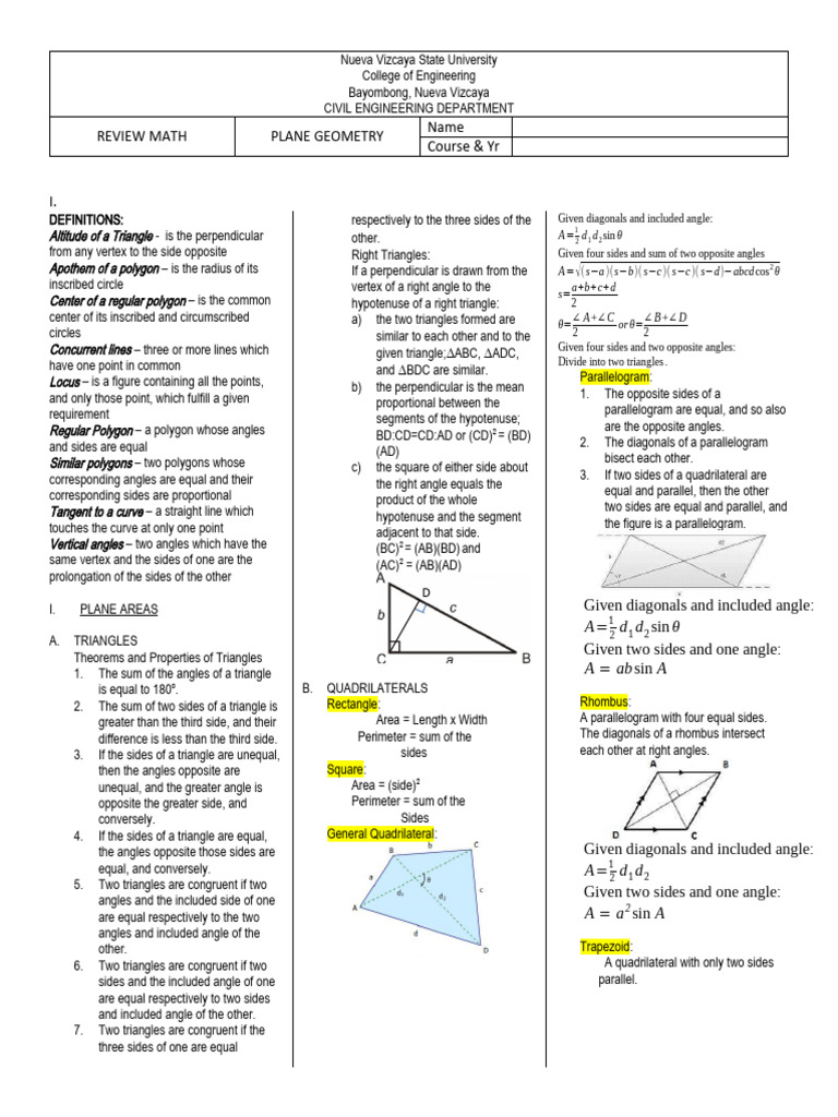 Plane Geometry | PDF | Triangle | Circle