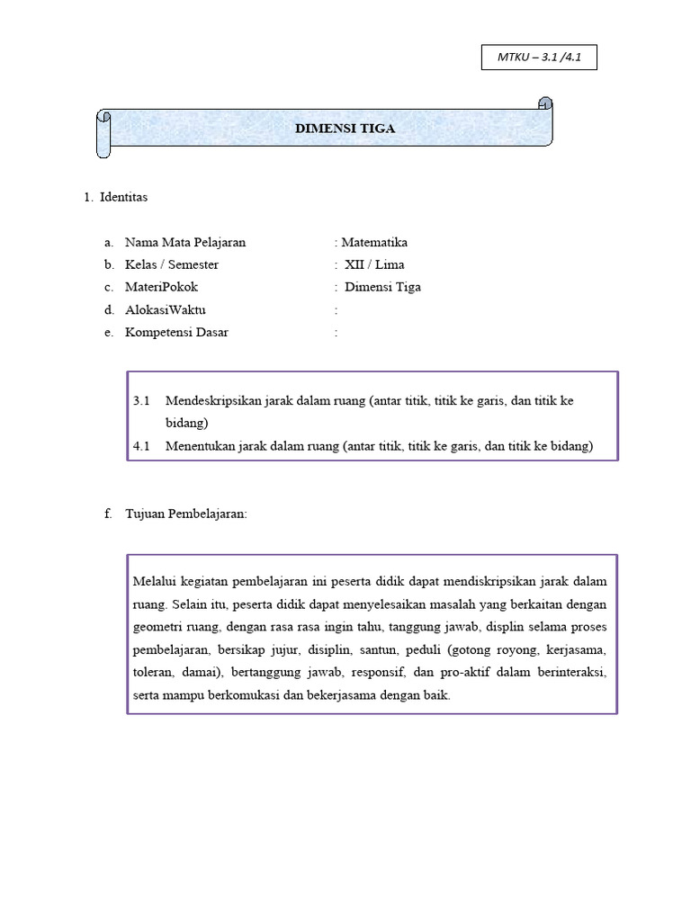 Ukbm Dimensi Tiga | PDF