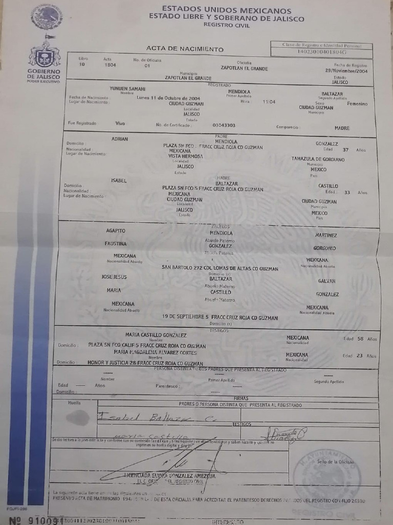 Acta de Nacimiento | PDF