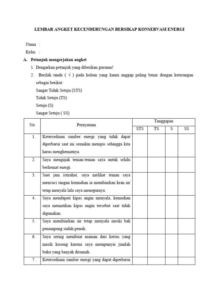 Angket Sikap Konservasi Energi Siswa | PDF