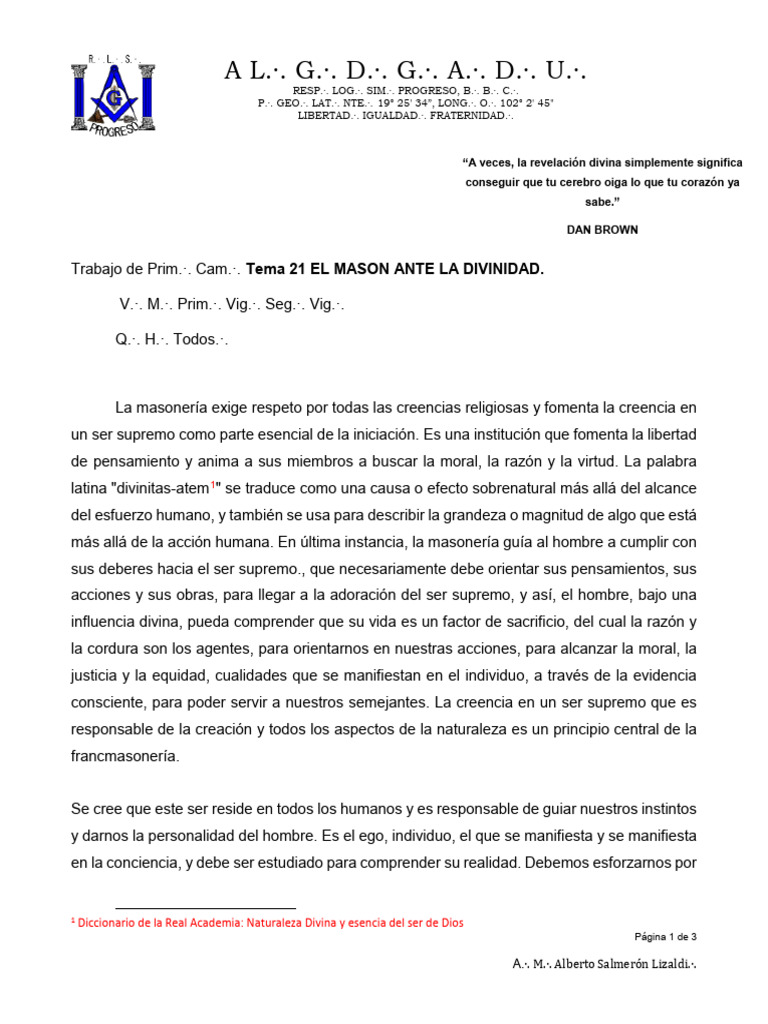 Tema 21 El Mason Ante La Divinidad | PDF | Masonería | Dios