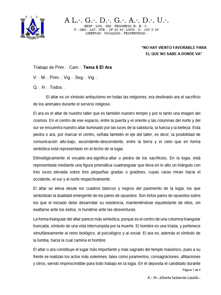 Tema 6 El Ara | PDF | Altar | Masonería