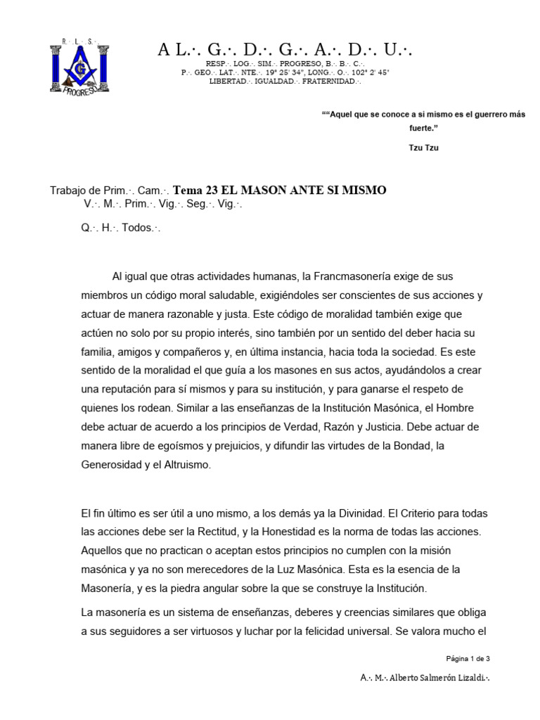 Tema 23 El Masón Ante Si Mismo | PDF | Masonería | Moralidad
