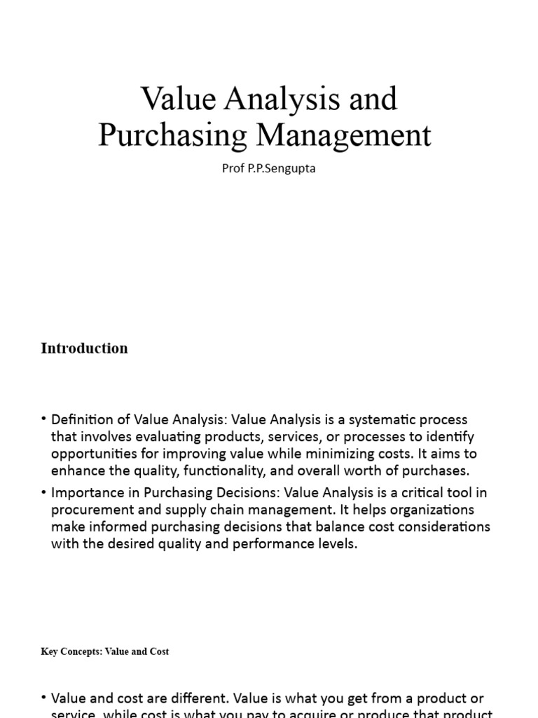 Value Analysis and Purchasing Management | PDF | Information | Supply Chain