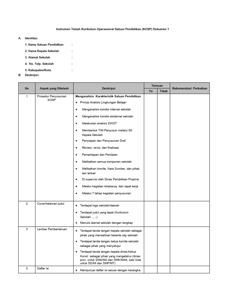 Instrumen Telaah KOSP | PDF
