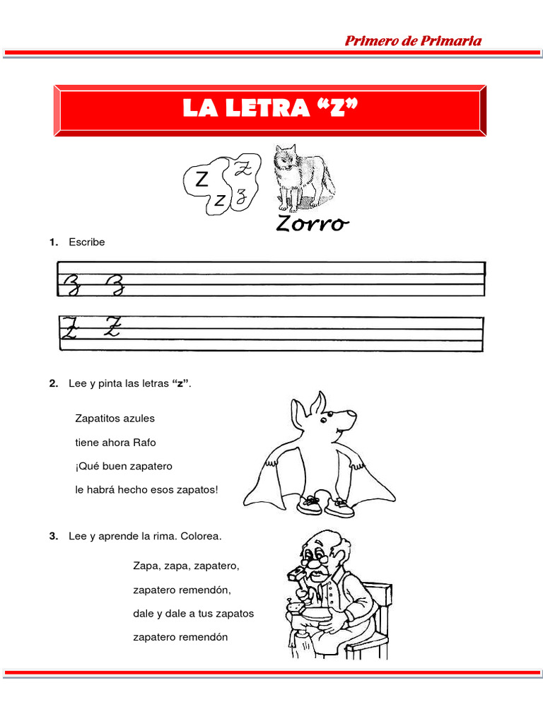 La Letra Z 1er Grado | PDF | Artes del Lenguaje y Comunicación