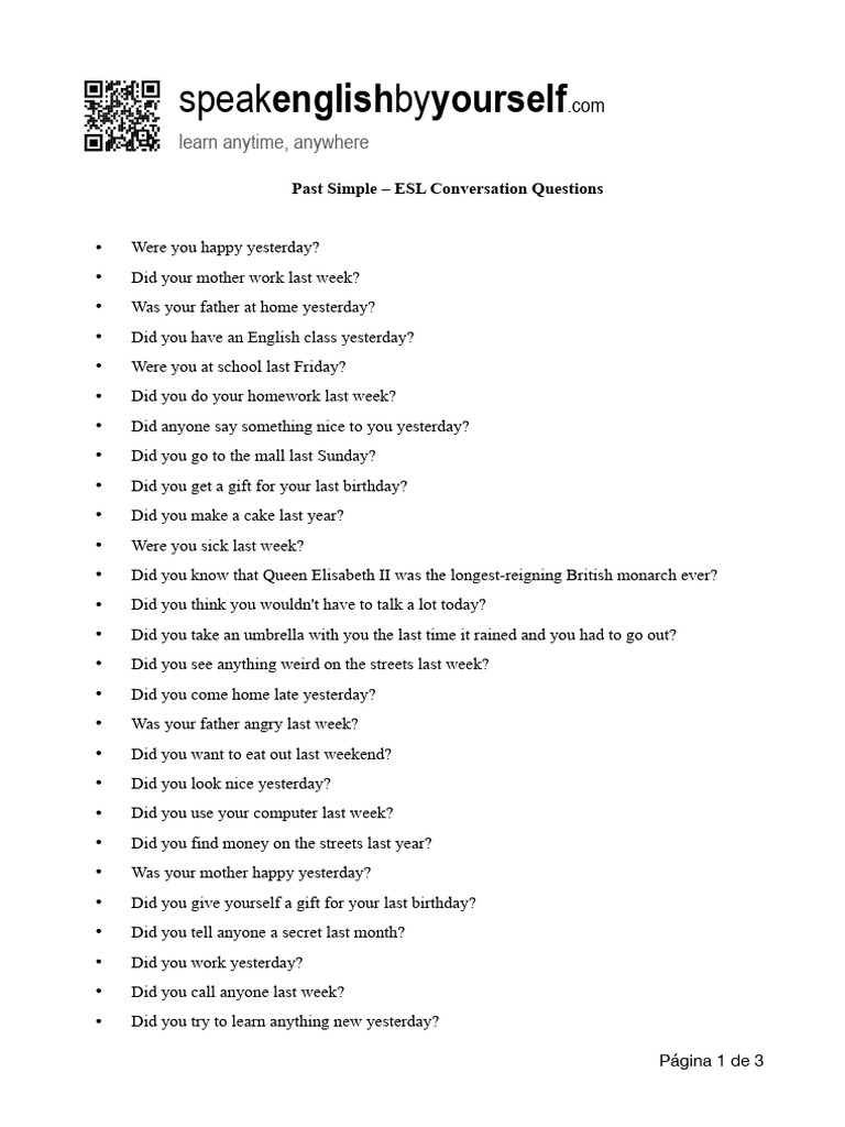 Past Simple - ESL Conversation Questions | PDF