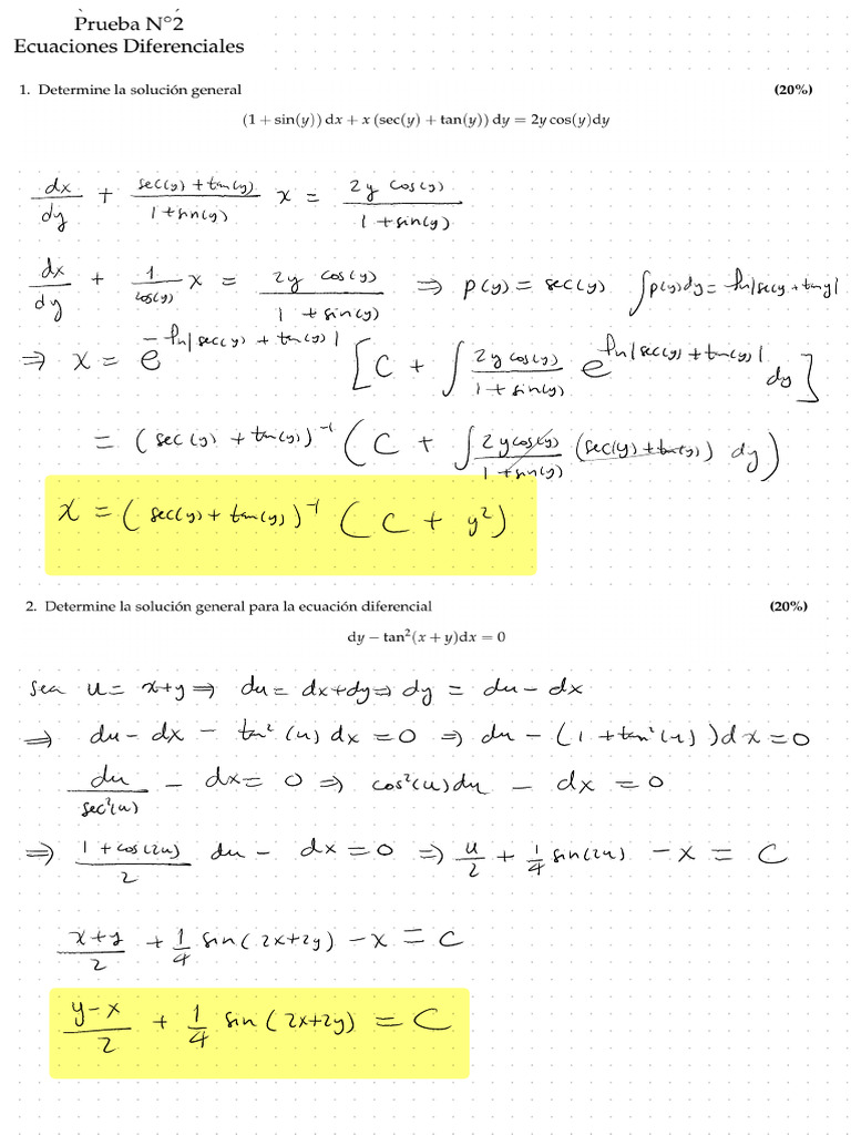 Pauta Prueba 2 Ecuaciones Diferenciales | PDF
