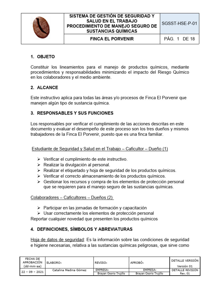Procedimiento Manejo Seguro de Sustancias Quimicas | PDF | Agua ... Procedimiento Manejo Seguro de Sustancias Quimicas | PDF | Agua ...