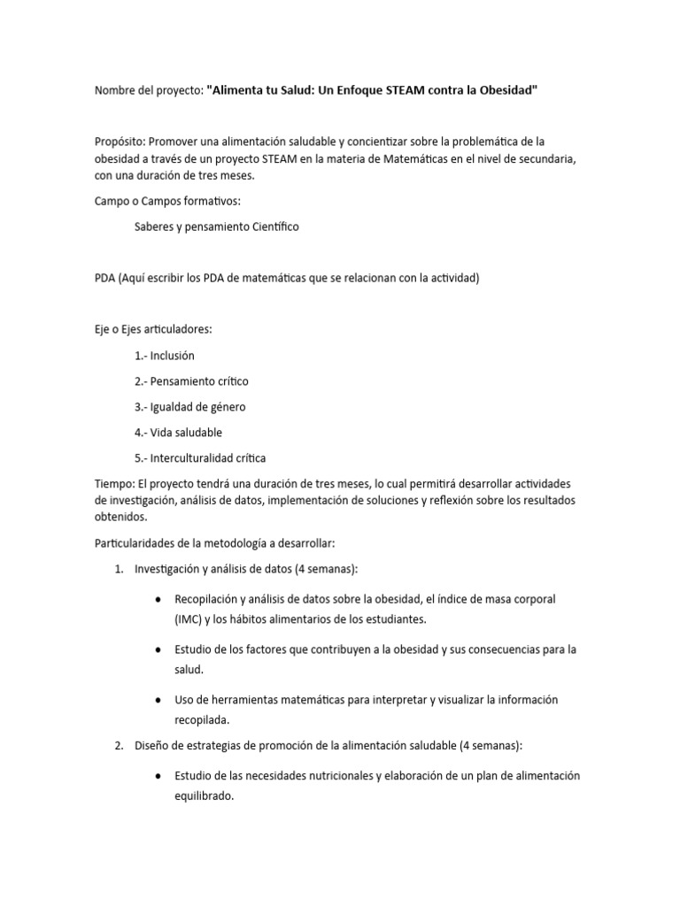 Proyecto Steam Matemáticas | PDF | Obesidad | Cognición