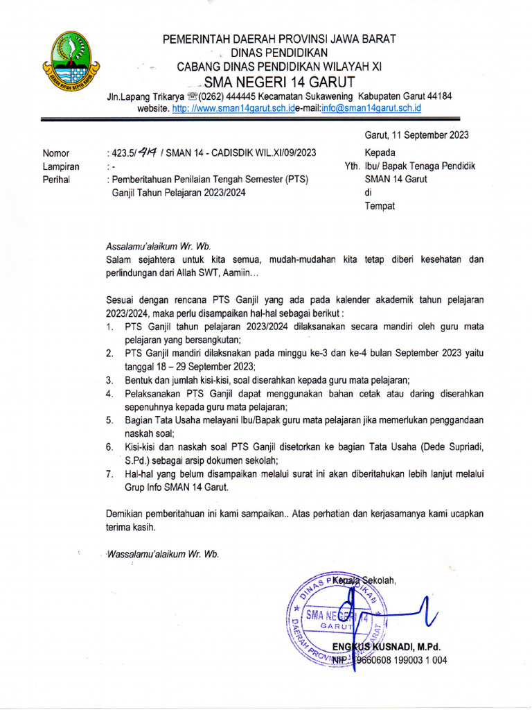 Pemberitahuan PTS Ganjil TP. 2023-2024 | PDF