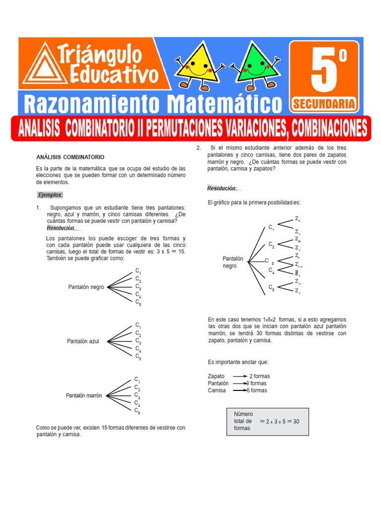 Analisis Combinatorio II Permutaciones Variaciones Combinaciones para Quinto Grado de Secunaria ...