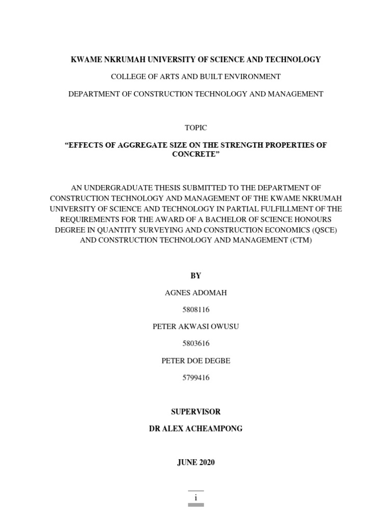 LONG ESSAY ON EFFECTS OF AGGREGATE SIZE ON THE STRENGTH PROPERTIES OF ...