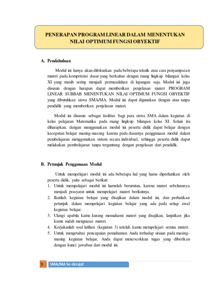 Modul Penerapan Program Linear Dalam Menentukan Nilai Optimum | PDF