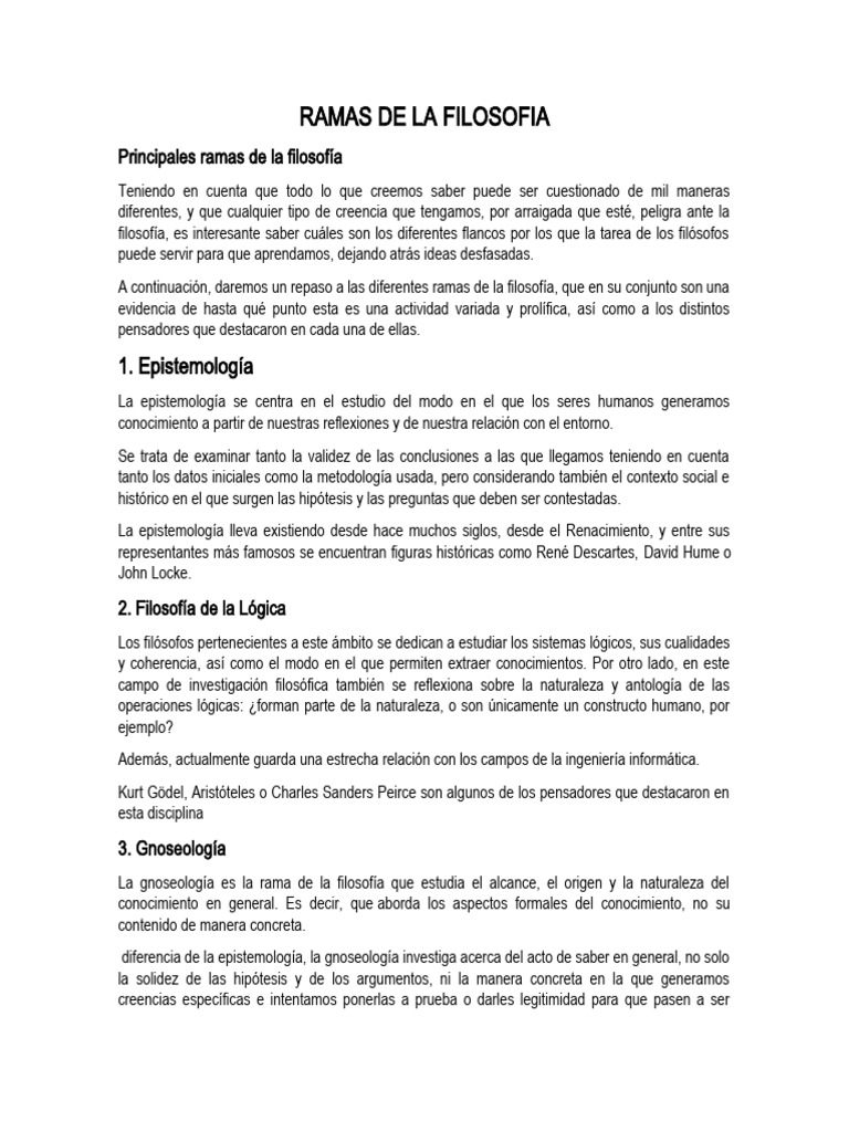 Ramas de La Filosofia | PDF | Metafísica | Conocimiento