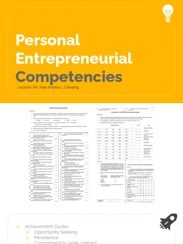 Personal Entrepreneurial Competencies PDF | PDF | Entrepreneurship | Goal