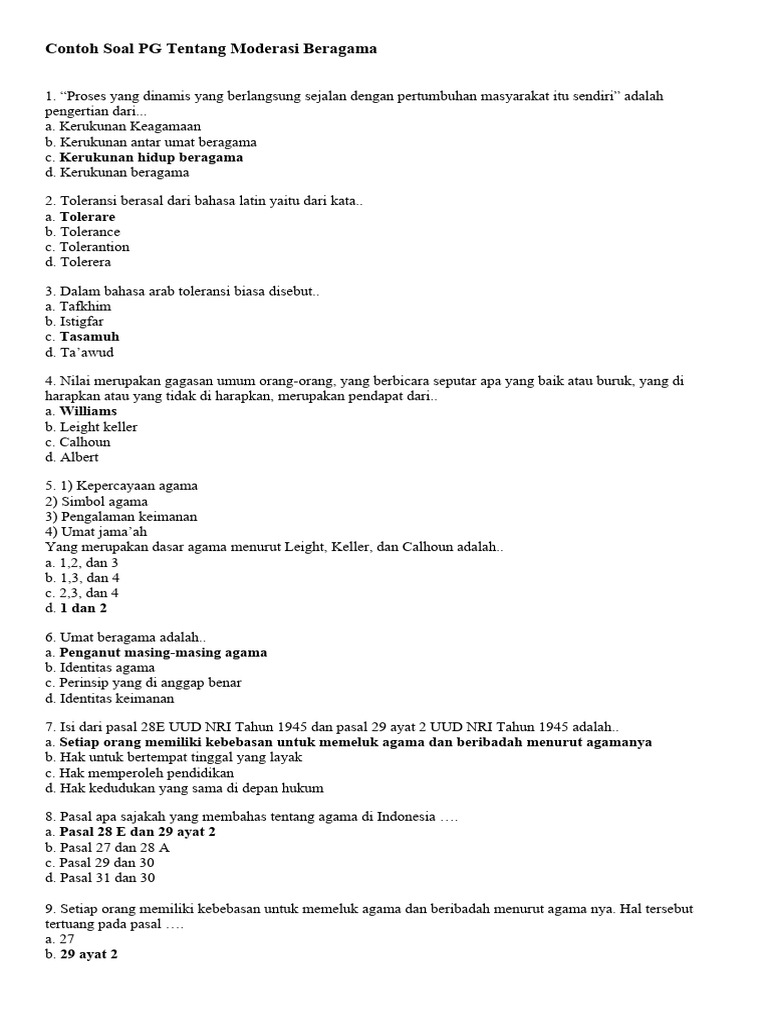 Soal PG Tentang Moderasi Beragama | PDF