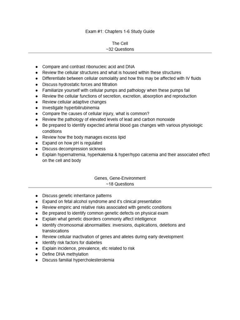 Exam #1 Study Guide Pathophysiology | PDF