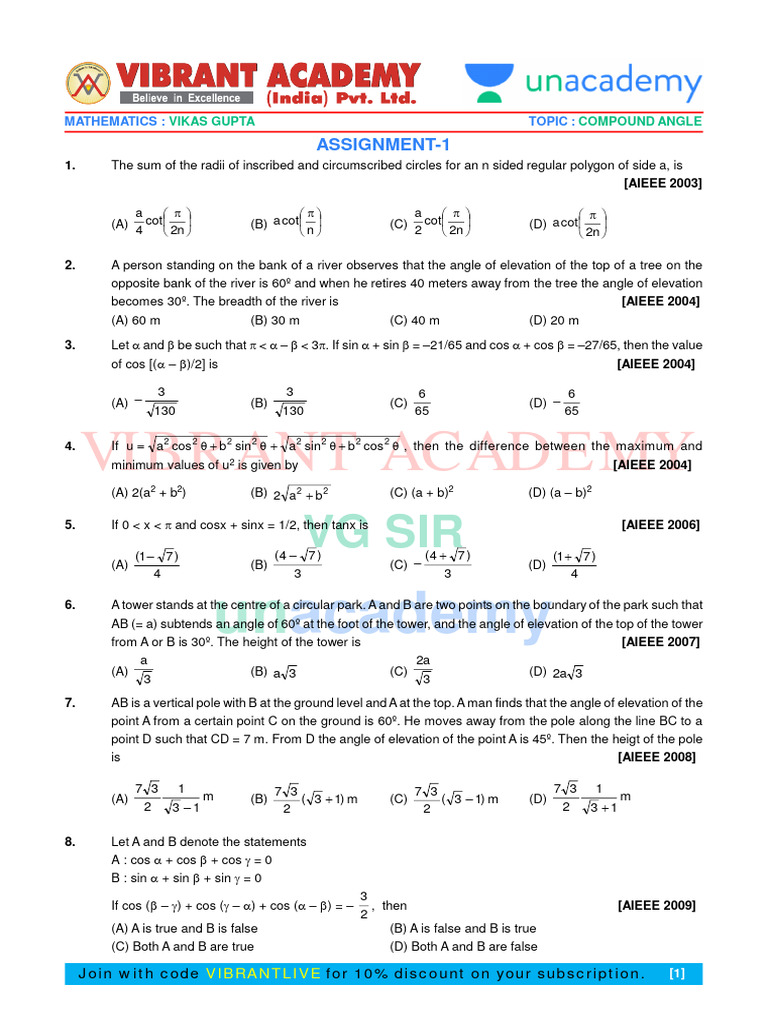 Math Exam Prep: Compound Angles | PDF | Euclidean Plane Geometry | Trigonometry