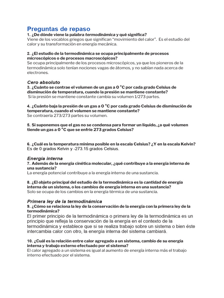 Preguntas de Repaso: Cero Absoluto | PDF | Temperatura | Termodinámica