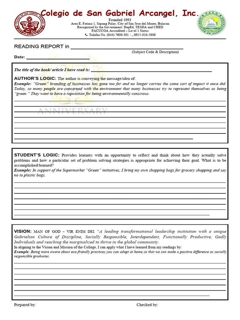 Readin Report & Learning Diary Form | PDF | Learning | Cognition