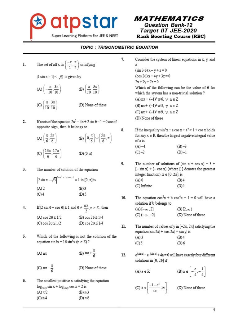 Trigonometric Equations | PDF | Trigonometric Functions | Mathematics