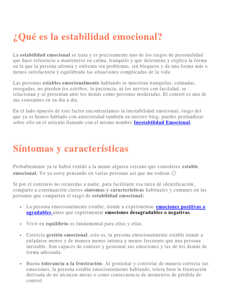 Definición de estabilidad emocional | PDF | Las emociones | Estrés ...