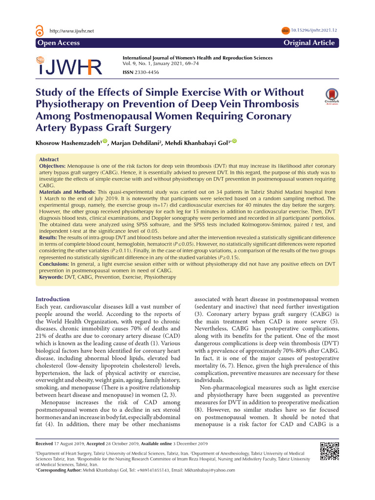 DVT With Exercise | PDF | Coronary Artery Bypass Surgery | Menopause