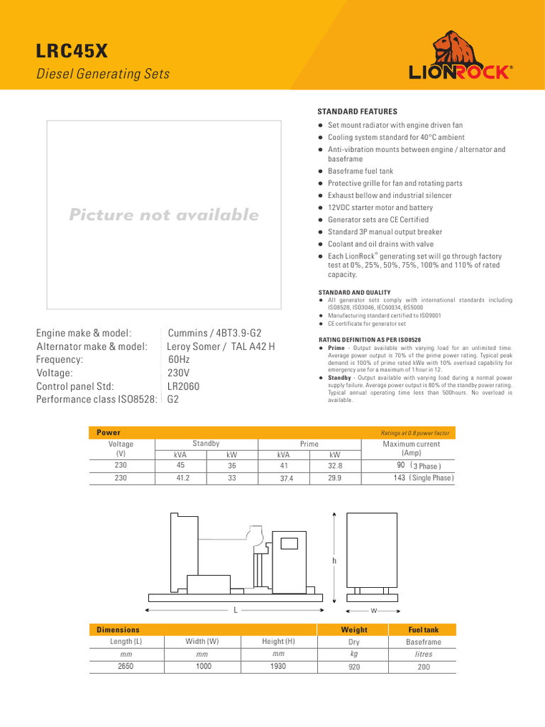 Lionrock 45 kVA LRC45X-60Hz | PDF | Electricity | Machines