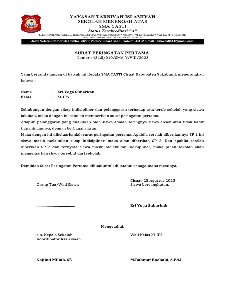 Surat SP Siswa | PDF