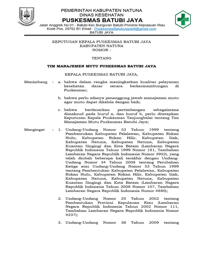 Contoh SK Tim Manajemen Mutu | PDF