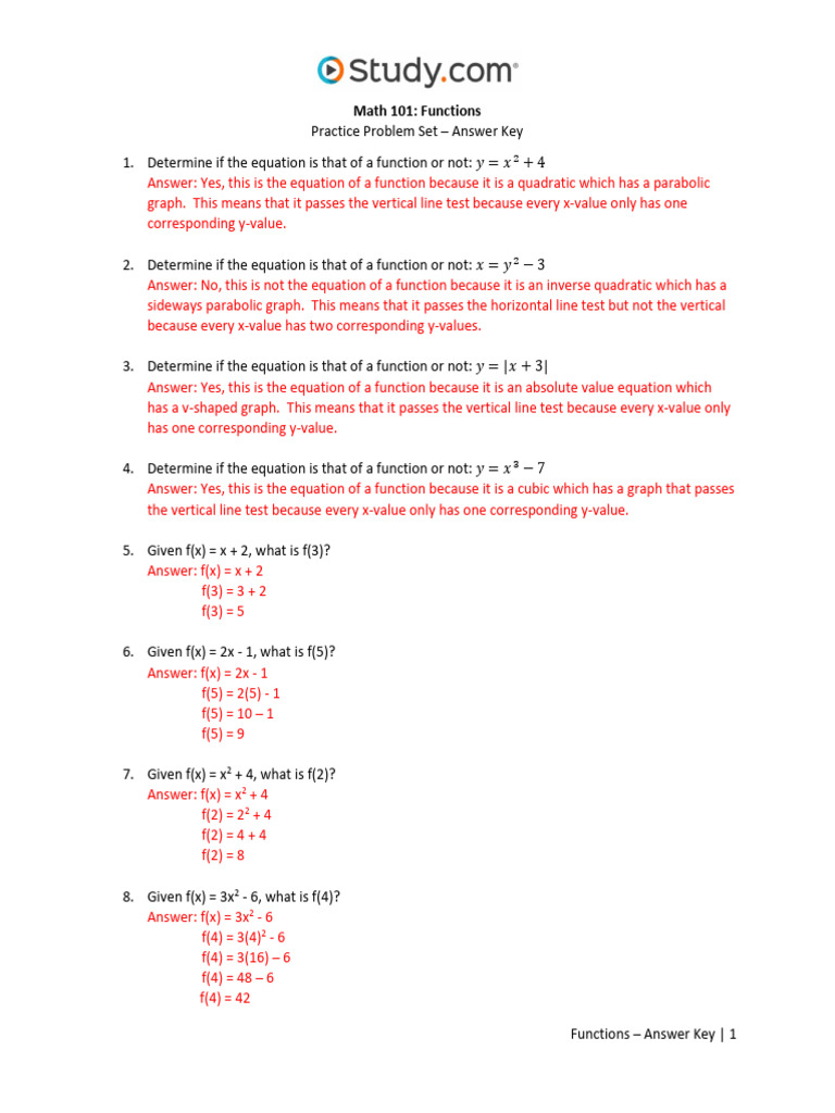 Math 101 Functions Practice Answers | PDF | Function (Mathematics) | Mathematics