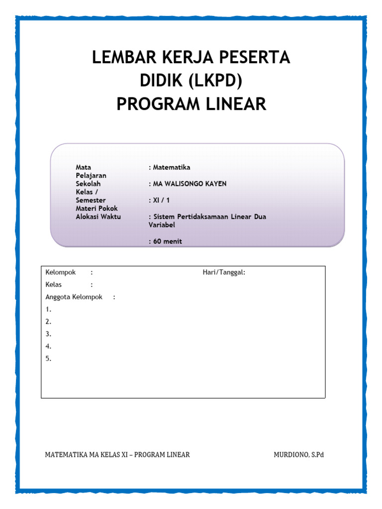 (LKPD) PROGRAM LINEAR - Mawaska | PDF