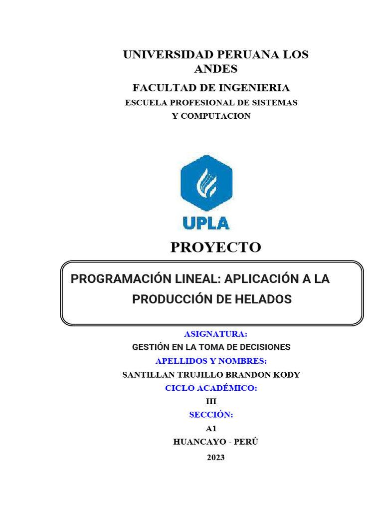 Proyecto - Santillan Trujillo Brandon Kody | PDF | Programación lineal | Chocolate