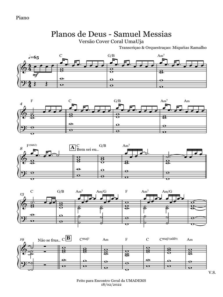 Piano - Planos de Deus - Samuel Messias Cover | PDF Piano - Planos de Deus - Samuel Messias Cover | PDF