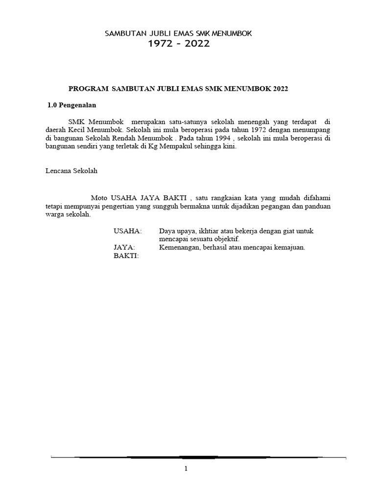 Kertas Kerja Ulang Tahun Ke 50 SMKM New | PDF