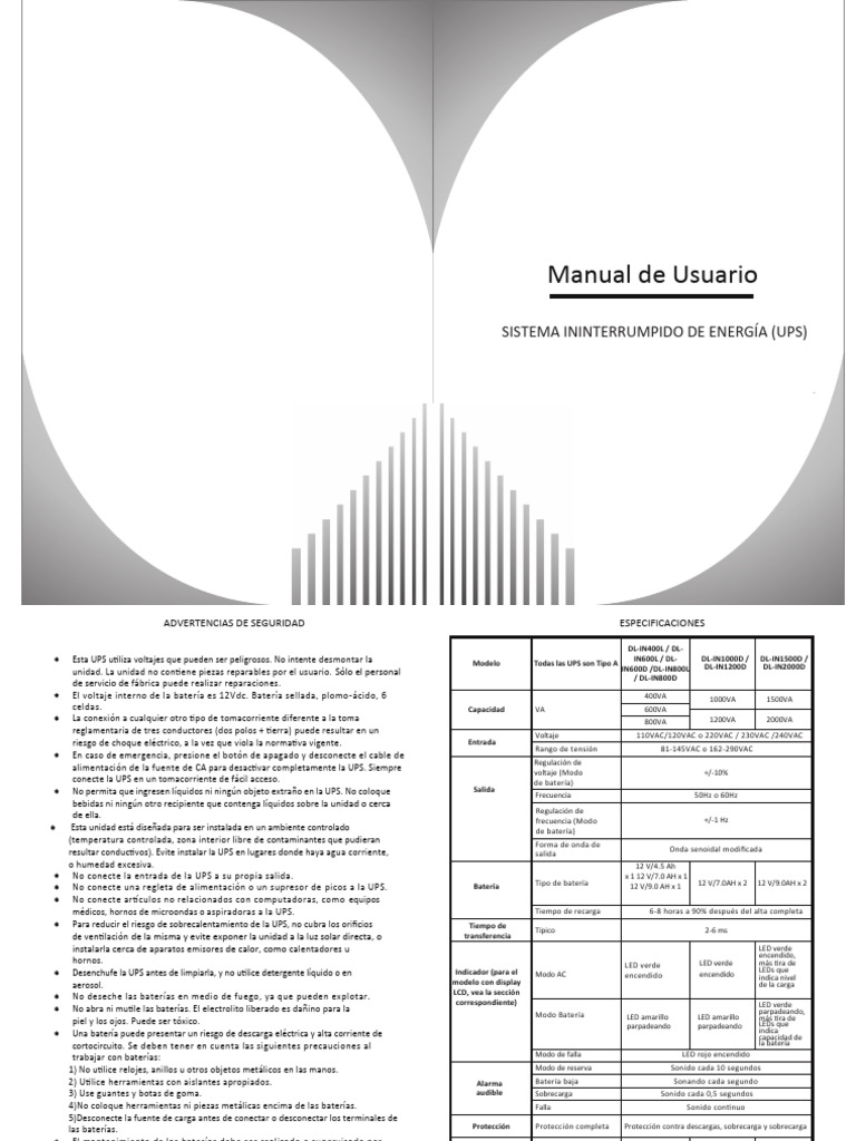 Manual de Uso Ups | PDF | Diodo emisor de luz | Ingenieria Eléctrica